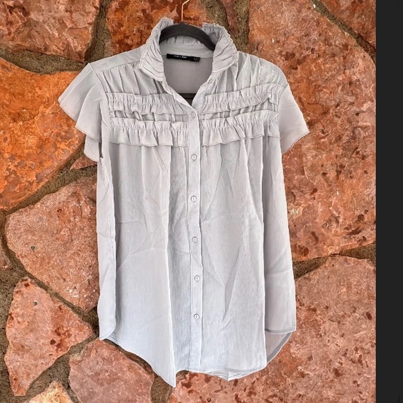 Anthropologie | Tops | Gray Ruffled Rick Rack Buttondown Boho Bohemian ...